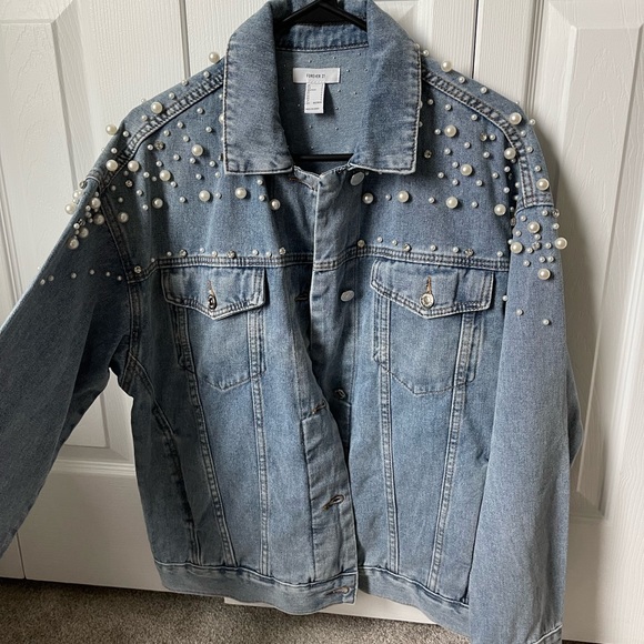 Forever 21 | Jackets & Coats | Oversized Bedazzled Denim Jacket With ...